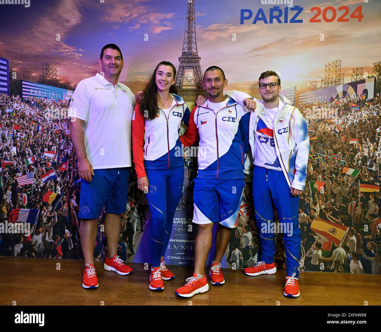 From left: shooter Jiri Liptak, archer Marie Horackova, archer Adam Li ...