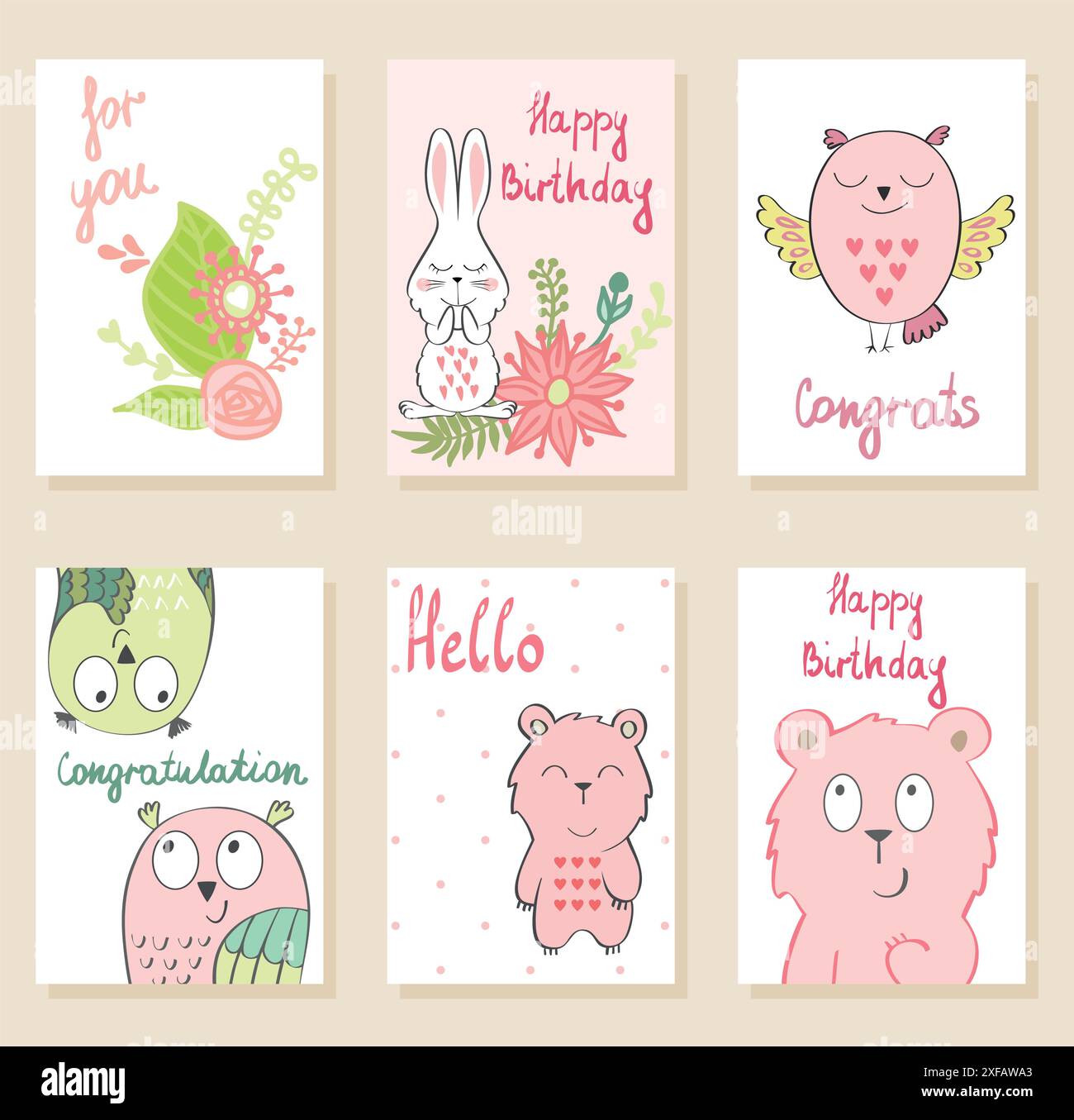 Collection of cute artistic cards for kids. Funny animals in vector ...