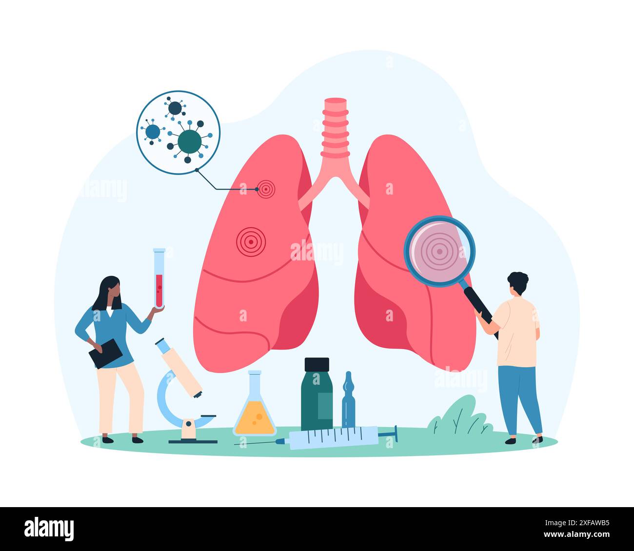 Respiratory system infections, lung disease awareness. Tiny people with ...
