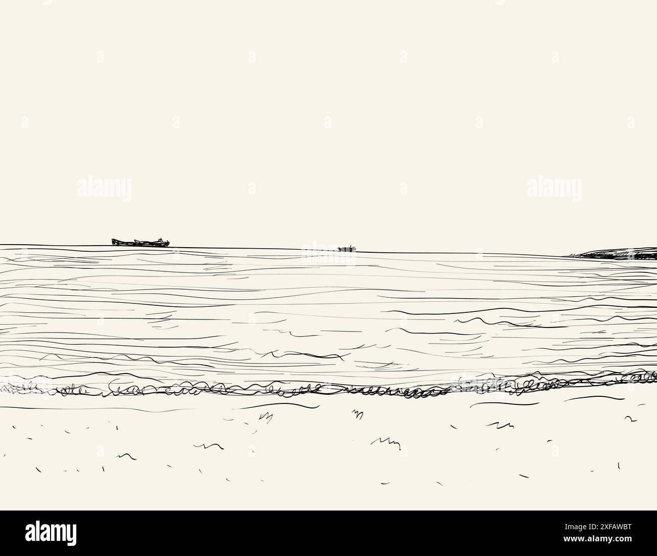 Vector summer seascape sketch. Seaside view and beach Stock Vector Image & Art - Alamy