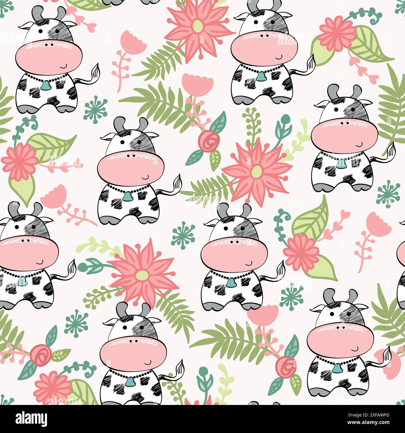 vector art seamless pattern with cartoon cows Stock Vector Image & Art ...