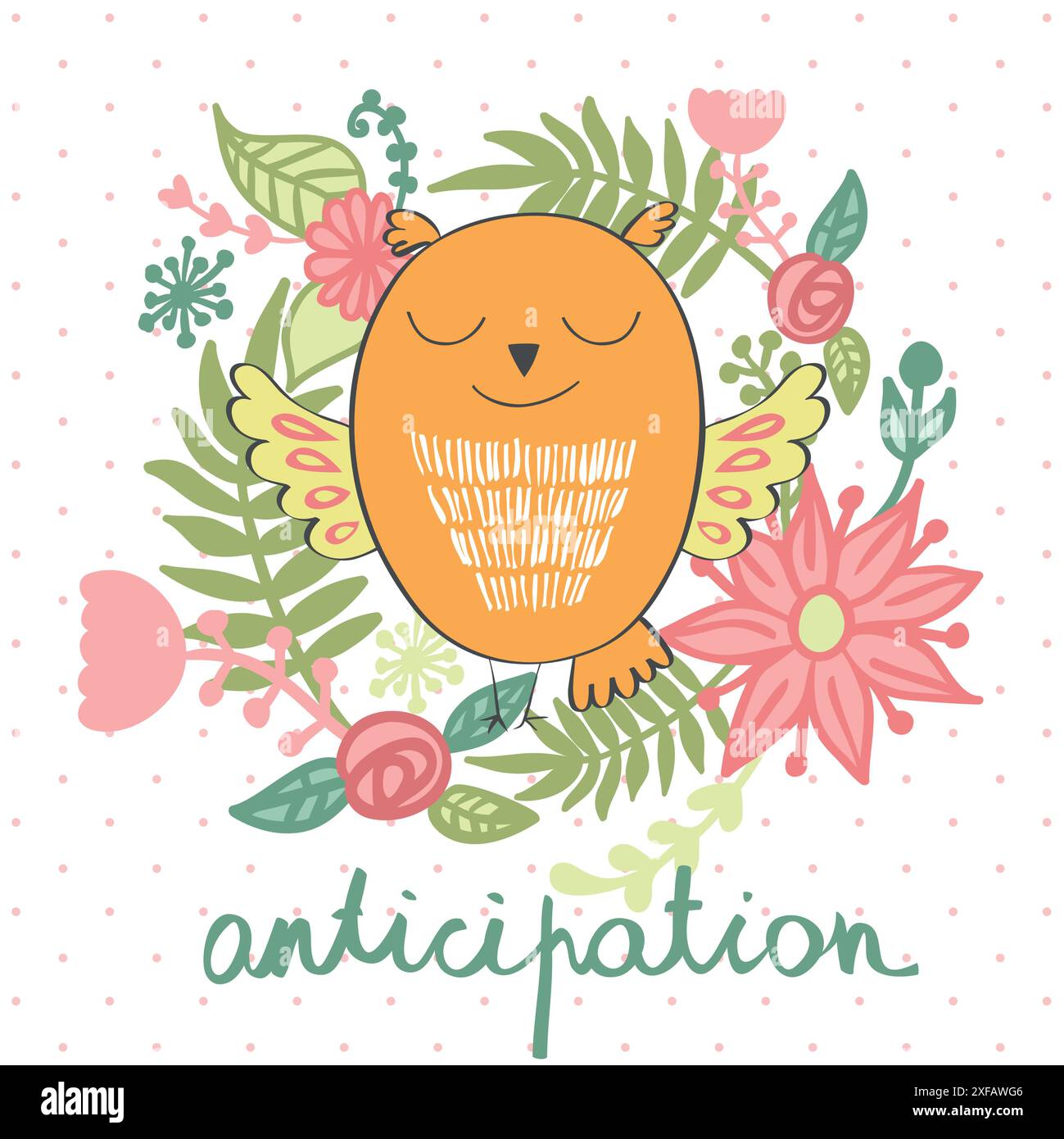 vector illustration of a cartoon happy owl. Anticipation Stock Vector ...