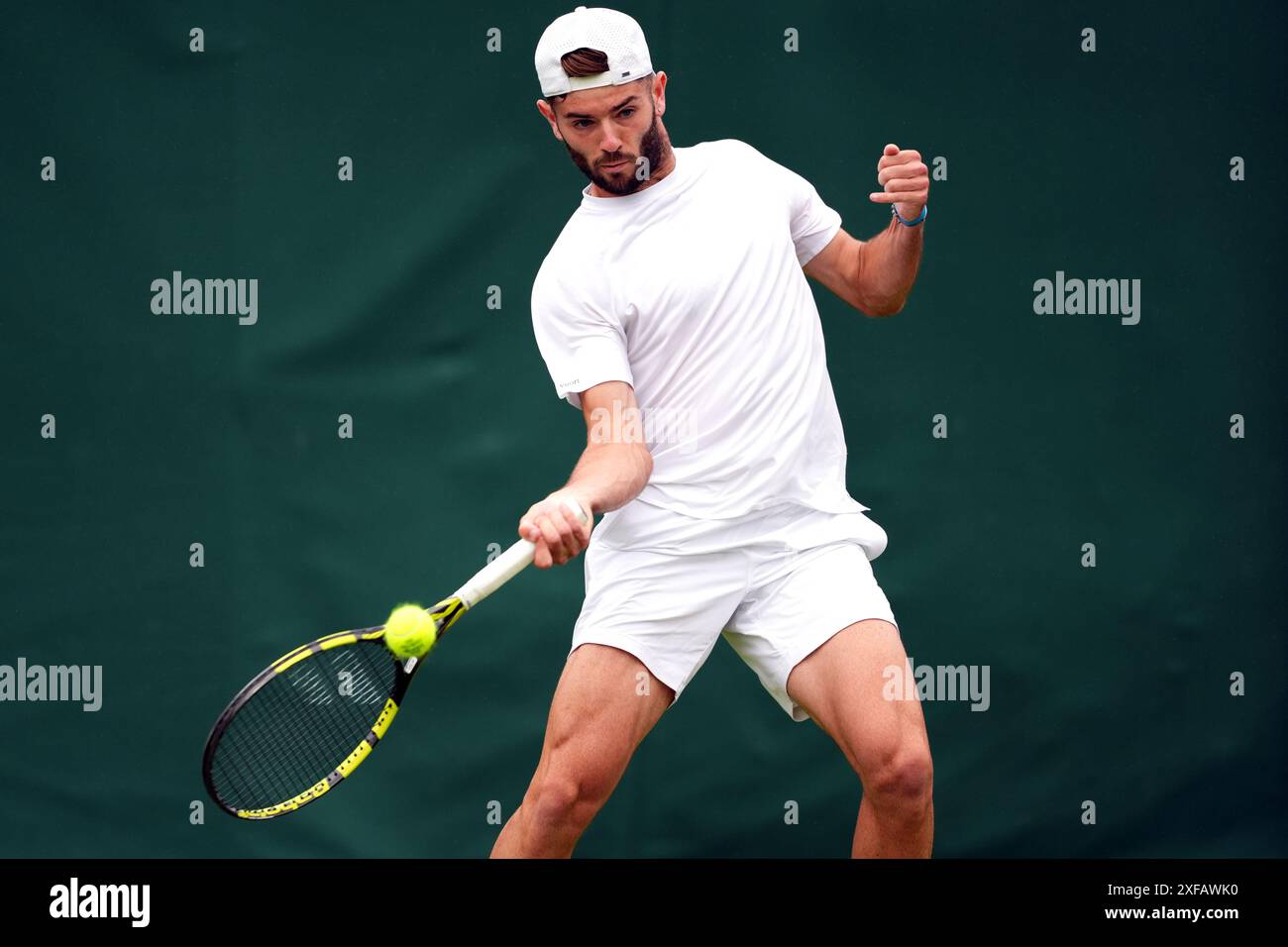Jacob Fearnley in action against Alejandro Moro Canas on day two of the ...