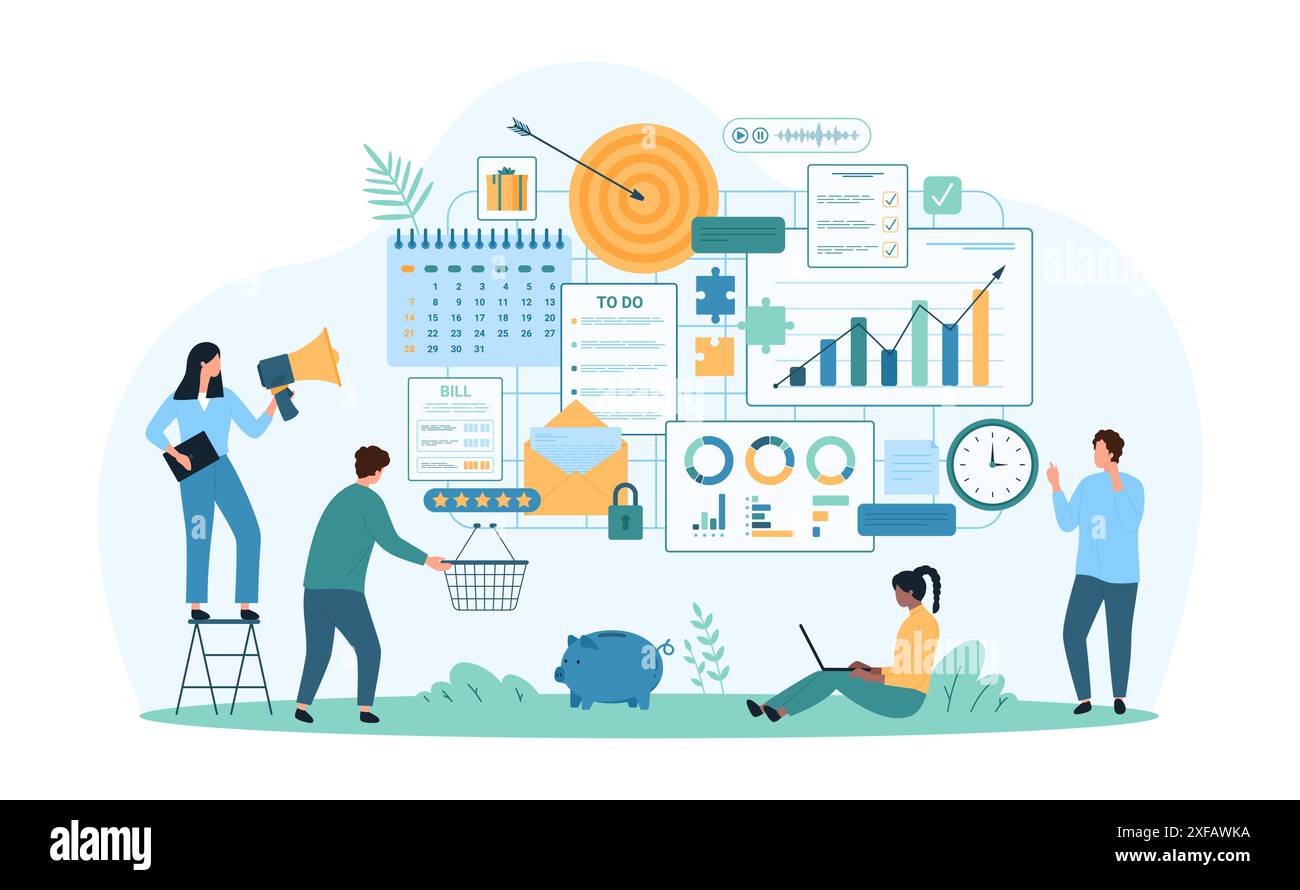 Business task management and organization, goal planning. Tiny people ...