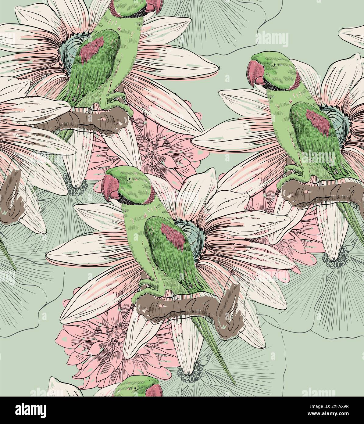 Vector sketch of a parrot with flowers. Hand drawn illustration Stock ...