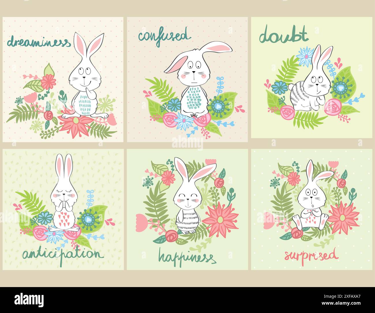 Set of cartoon bunny with various emotions Stock Vector Image & Art - Alamy