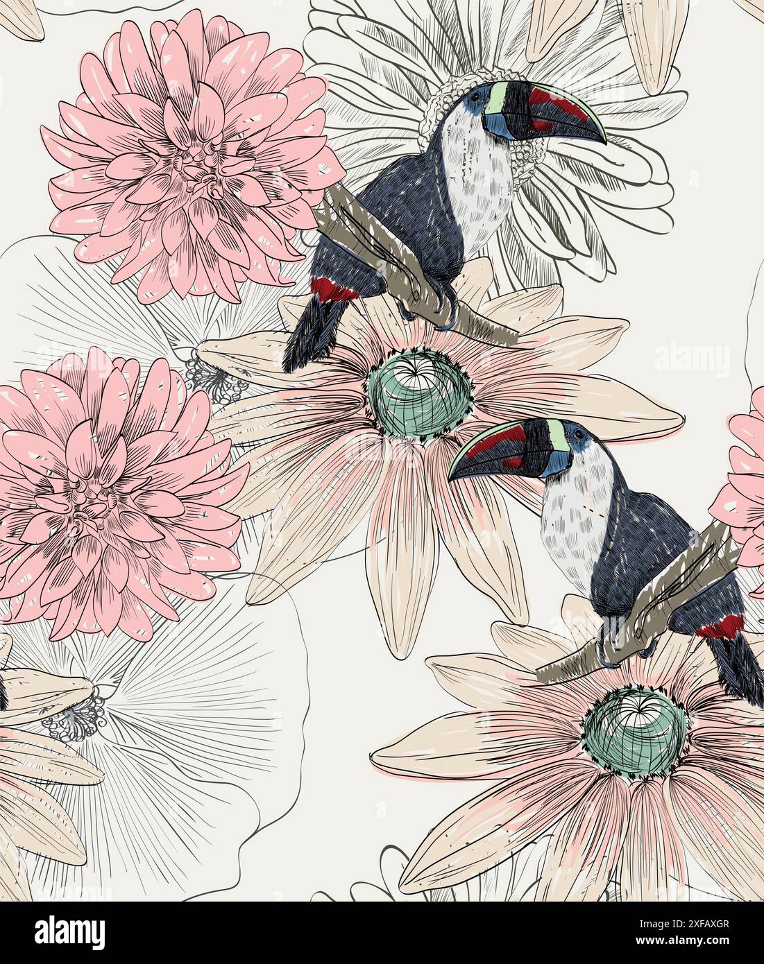 Vector sketch of a parrot with flowers. Hand drawn illustration Stock ...