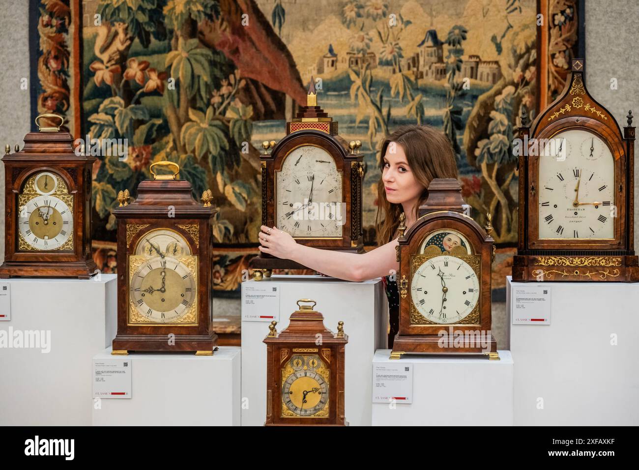 London, UK. 2nd July, 2024. Various clocks including A late 18th ...