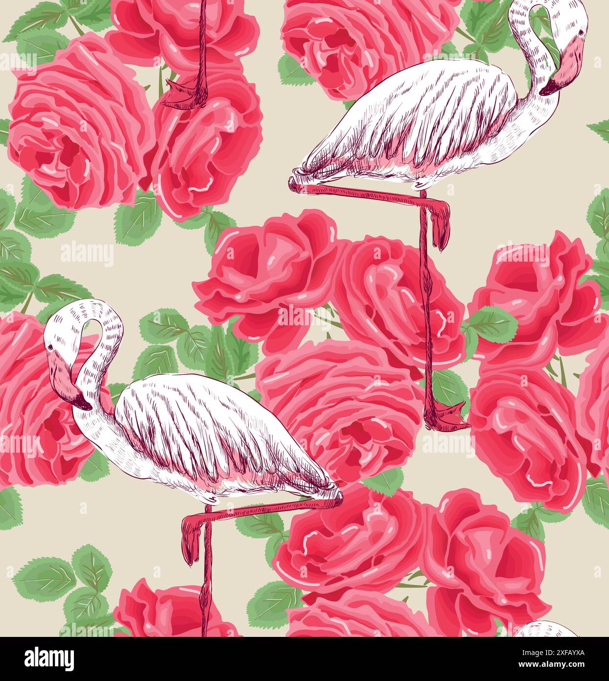 Vector sketch of a flamingo with roses. Hand drawn illustration Stock ...