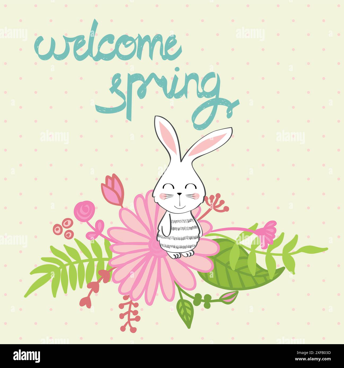 welcome spring. Greeting card with bunny in vector Stock Vector Image ...