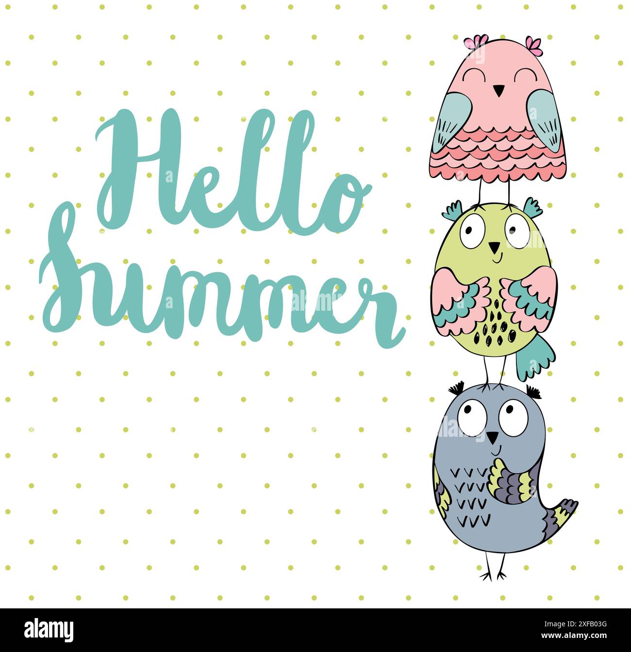 Hello summer. Greeting card with funny owls in vector Stock Vector Image & Art - Alamy