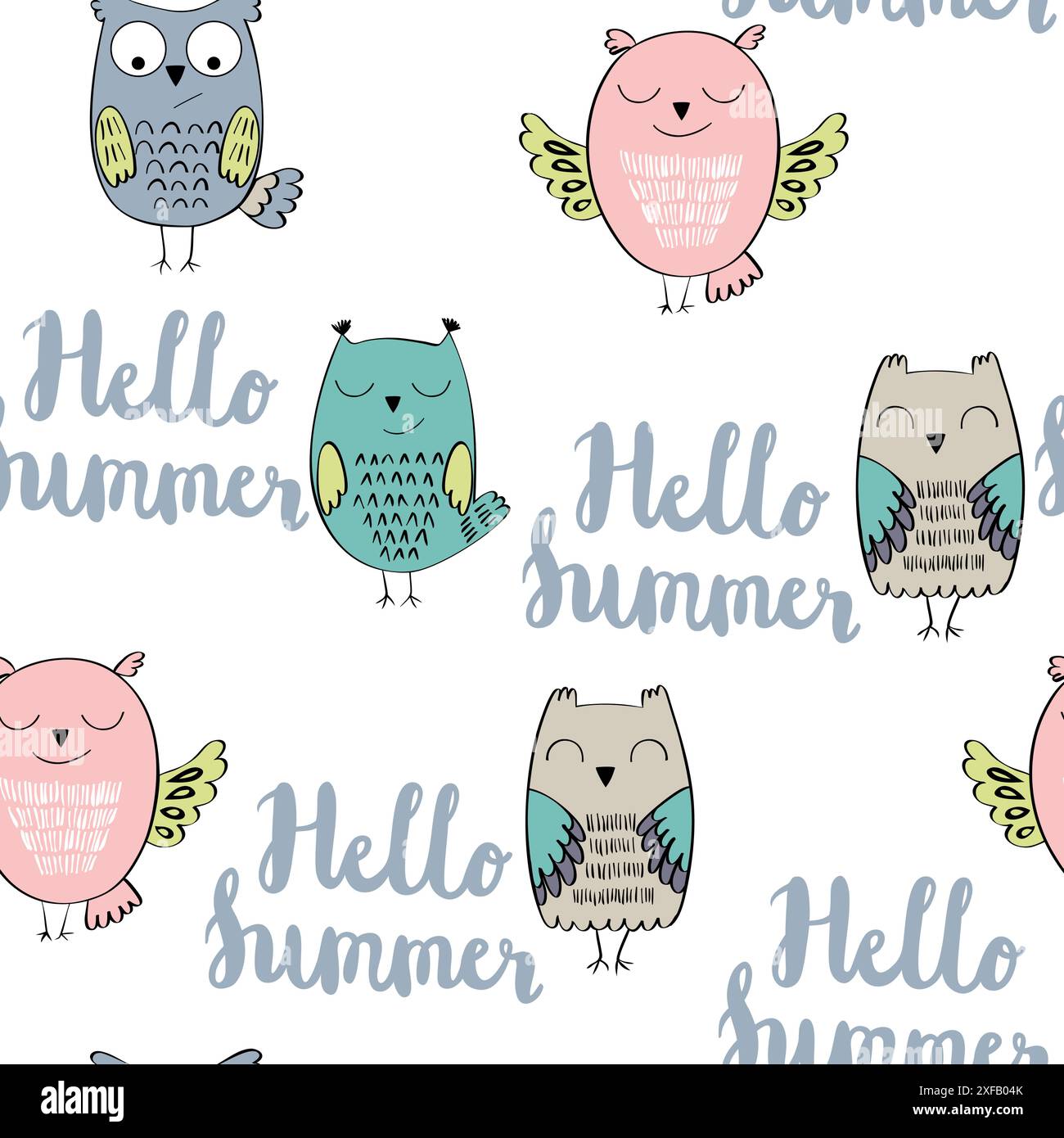 Hello summer. Seamless pattern with funny owls in vector Stock Vector Image & Art - Alamy