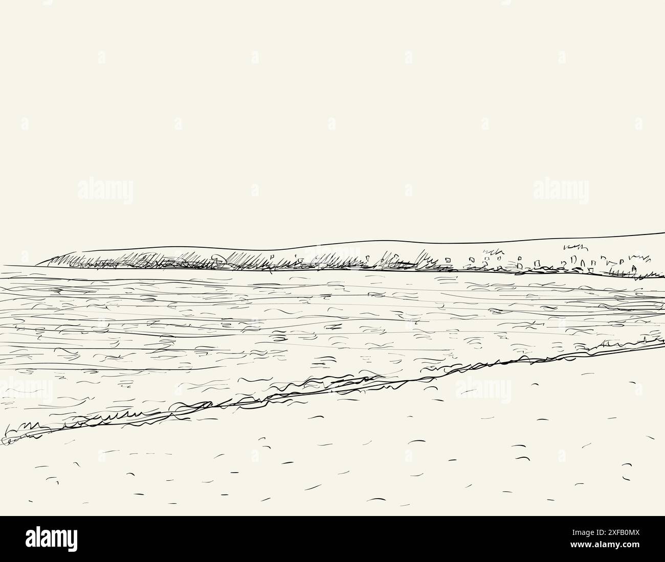 Vector summer seascape sketch. Seaside view and beach Stock Vector ...