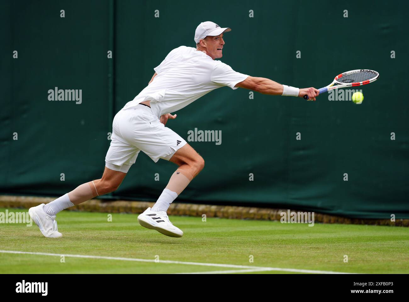 Jan Choinski in action against Luciano Darderi (not pictured) on day ...