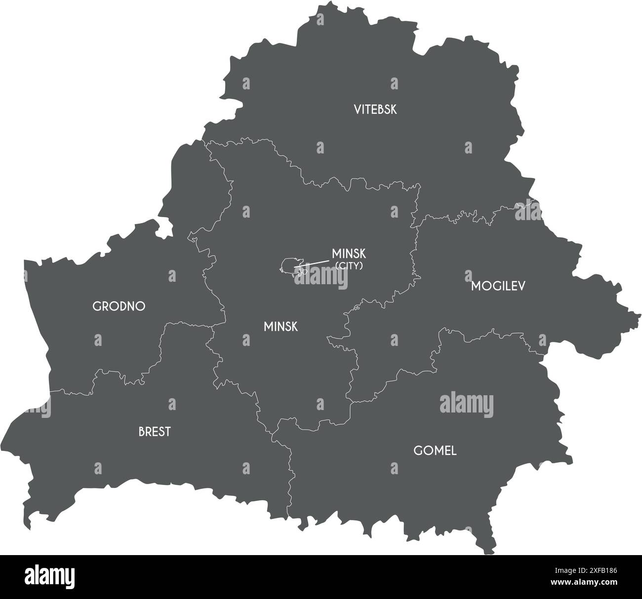 Vector map of Belarus with regions or oblasts and administrative ...