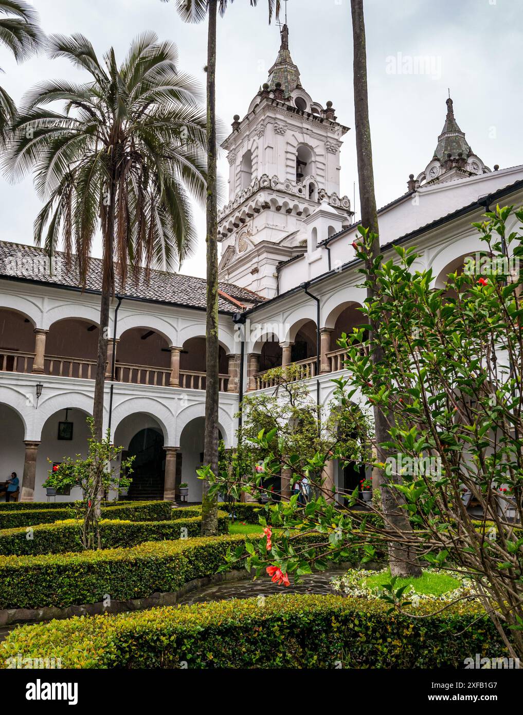 Courtyard with palm trees in San Francisco convent, Quito Old Town ...