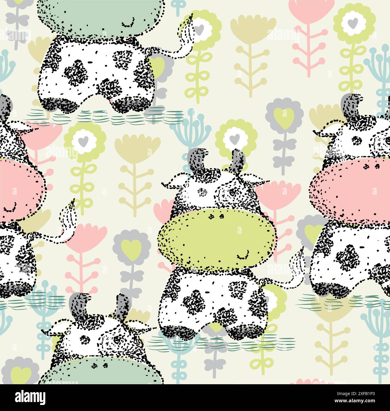 vector art seamless pattern with cartoon cow Stock Vector Image & Art ...