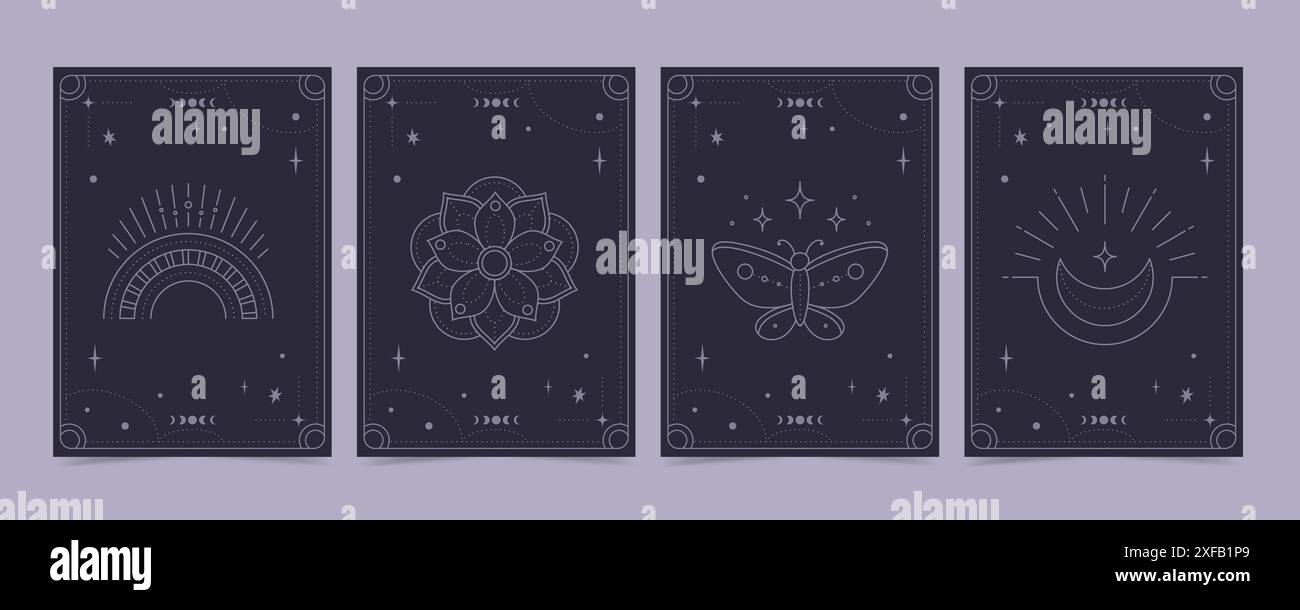 Tarot cards set - esoteric mystical deck with spiritual symbols. Vector ...