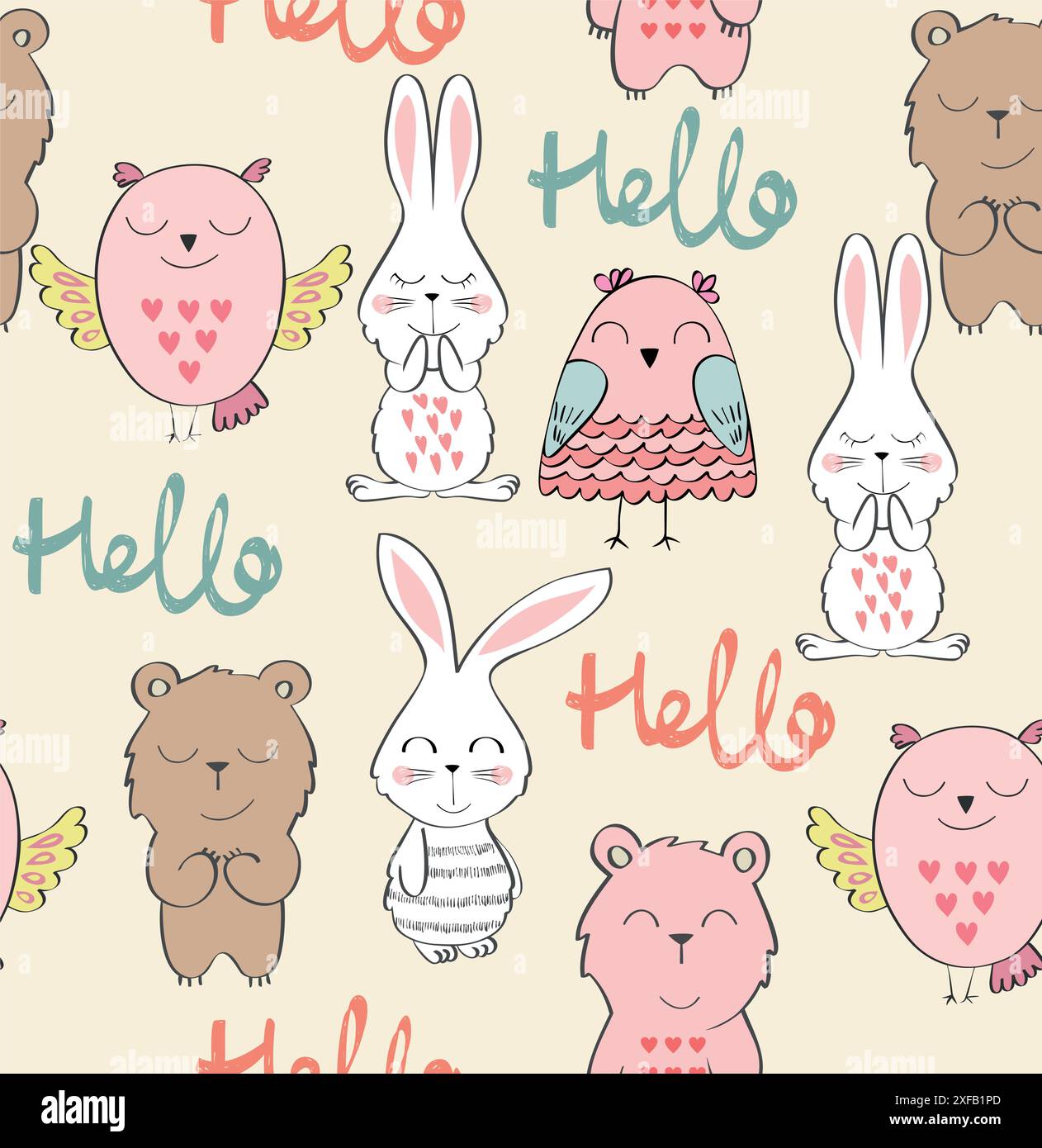 Vector cute seamless pattern with animals. Hello Stock Vector Image ...