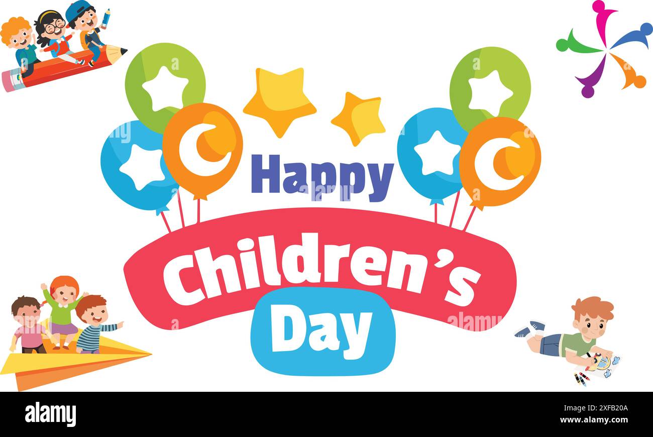 Happy Children's Day Colorful Card. Children's Day Title With Balloons ... Happy Children's Day Colorful Card. Children's Day Title With Balloons ...