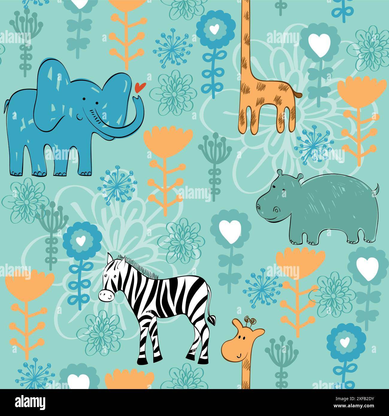 vector hand draw seamless pattern with animals Stock Vector Image & Art ...