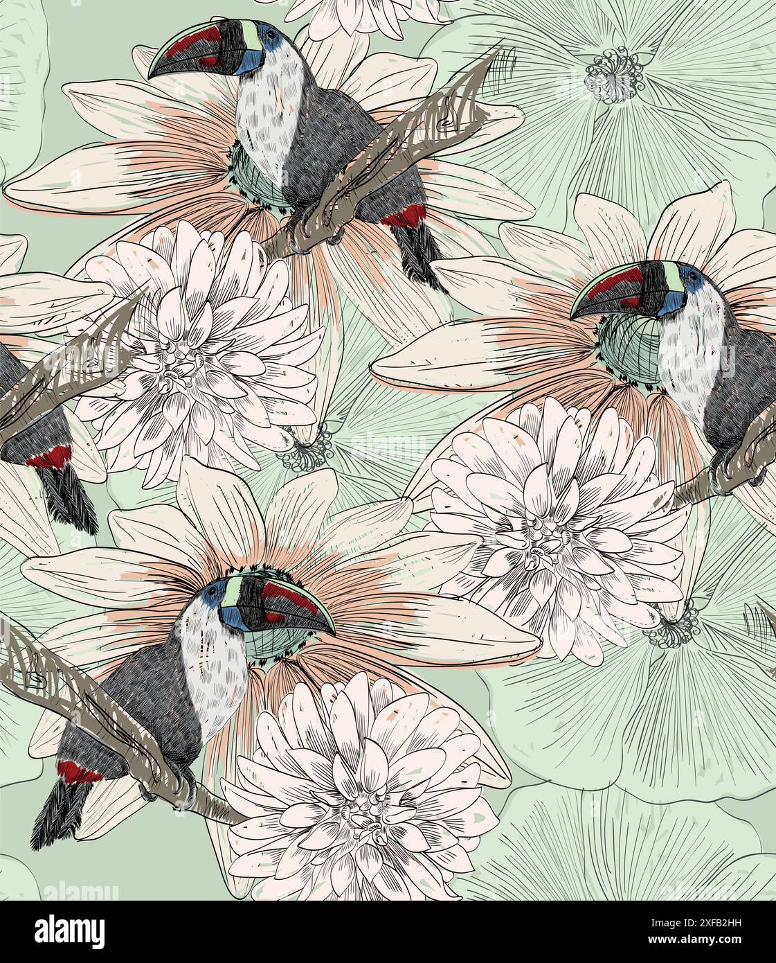 Vector sketch of a parrot with flowers. Hand drawn illustration Stock ...