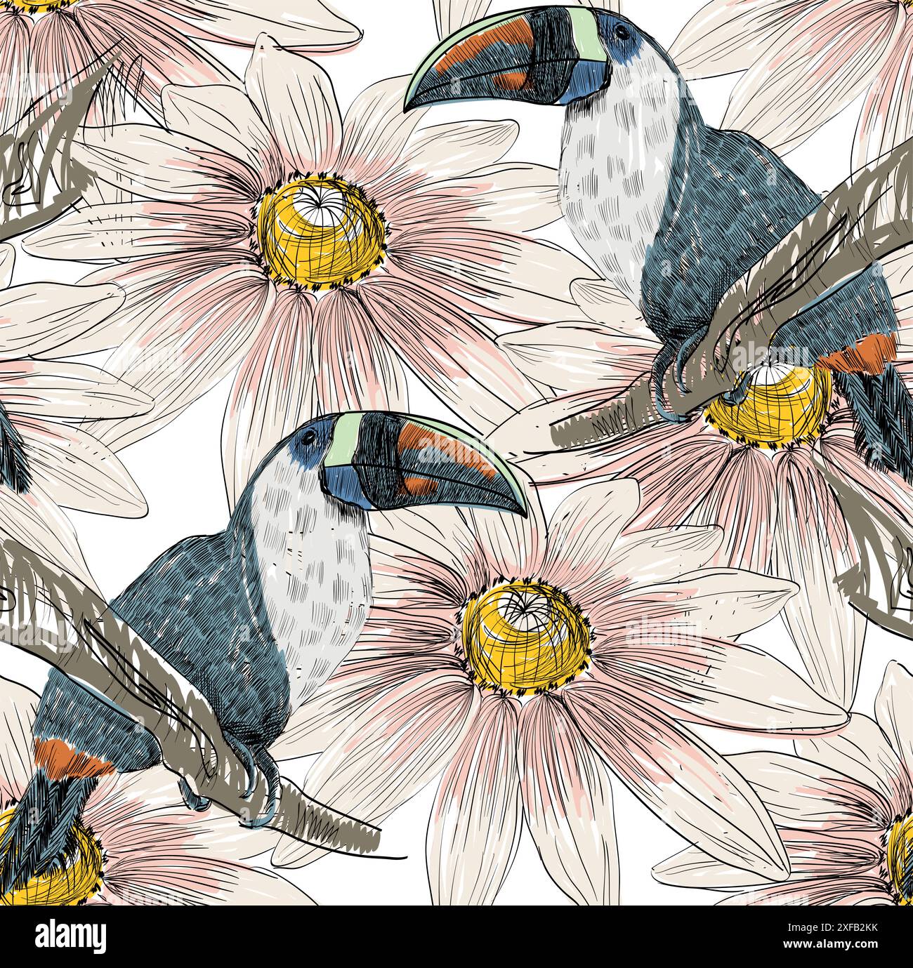 Vector sketch of a parrot with flowers. Hand drawn illustration Stock ...