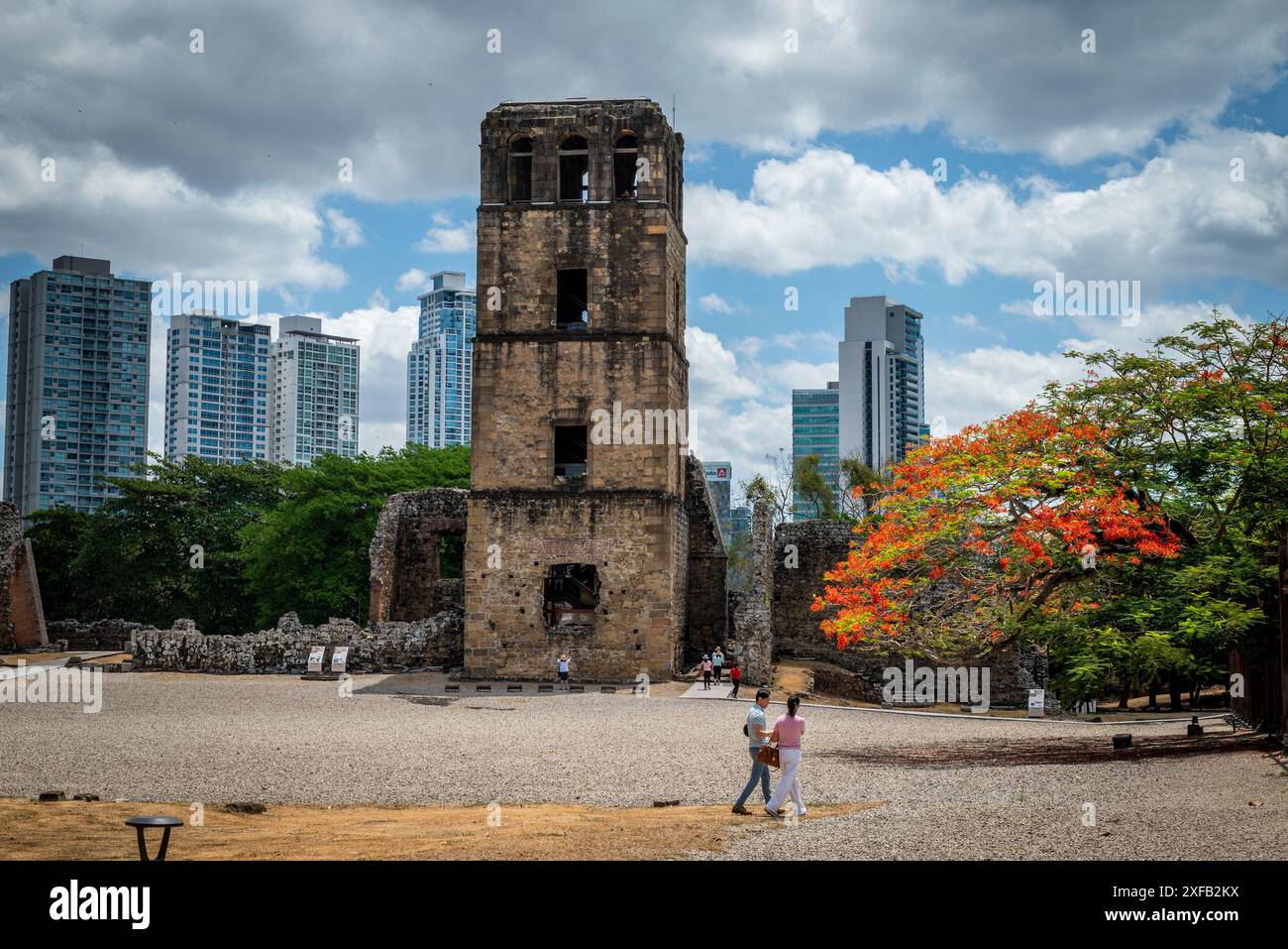 Ruins of Old Panama Cathedral in Panama Viejo or Old Panama, destroyed ...