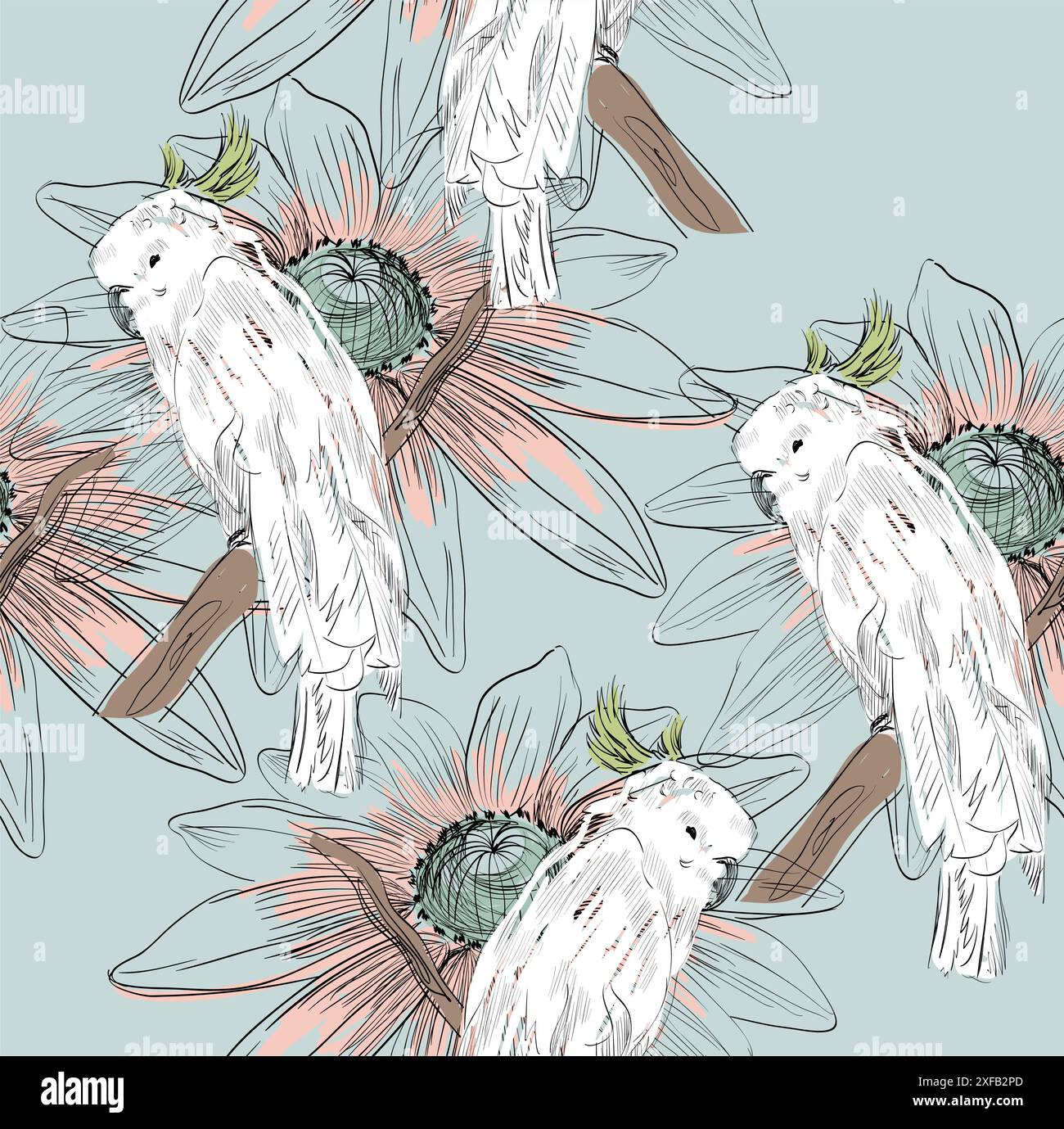 Vector sketch of a parrot with flowers. Hand drawn illustration Stock ...