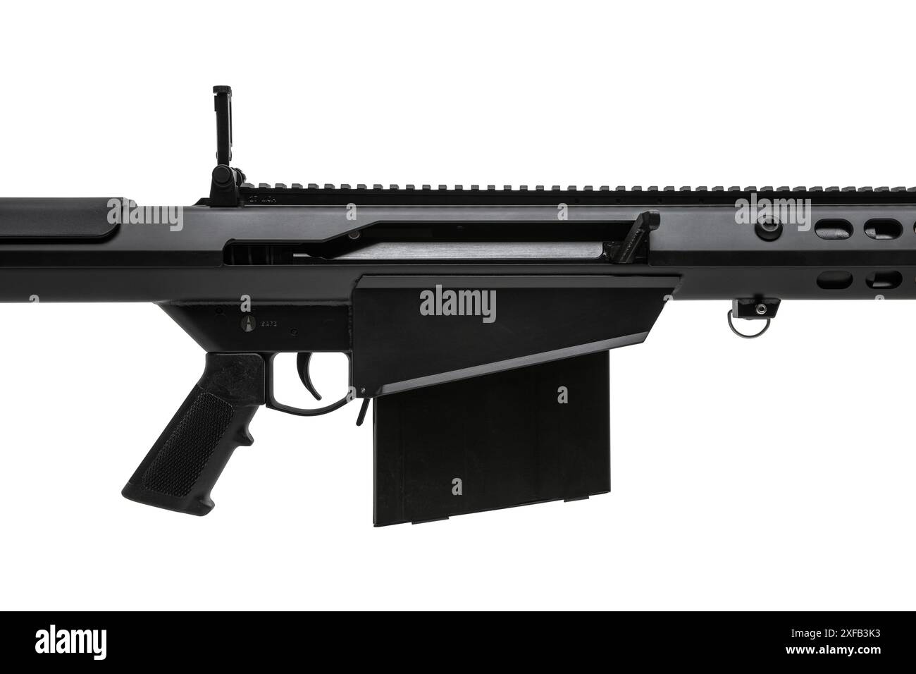 Large caliber sniper rifle. Long range weapon. Isolate on a white ...