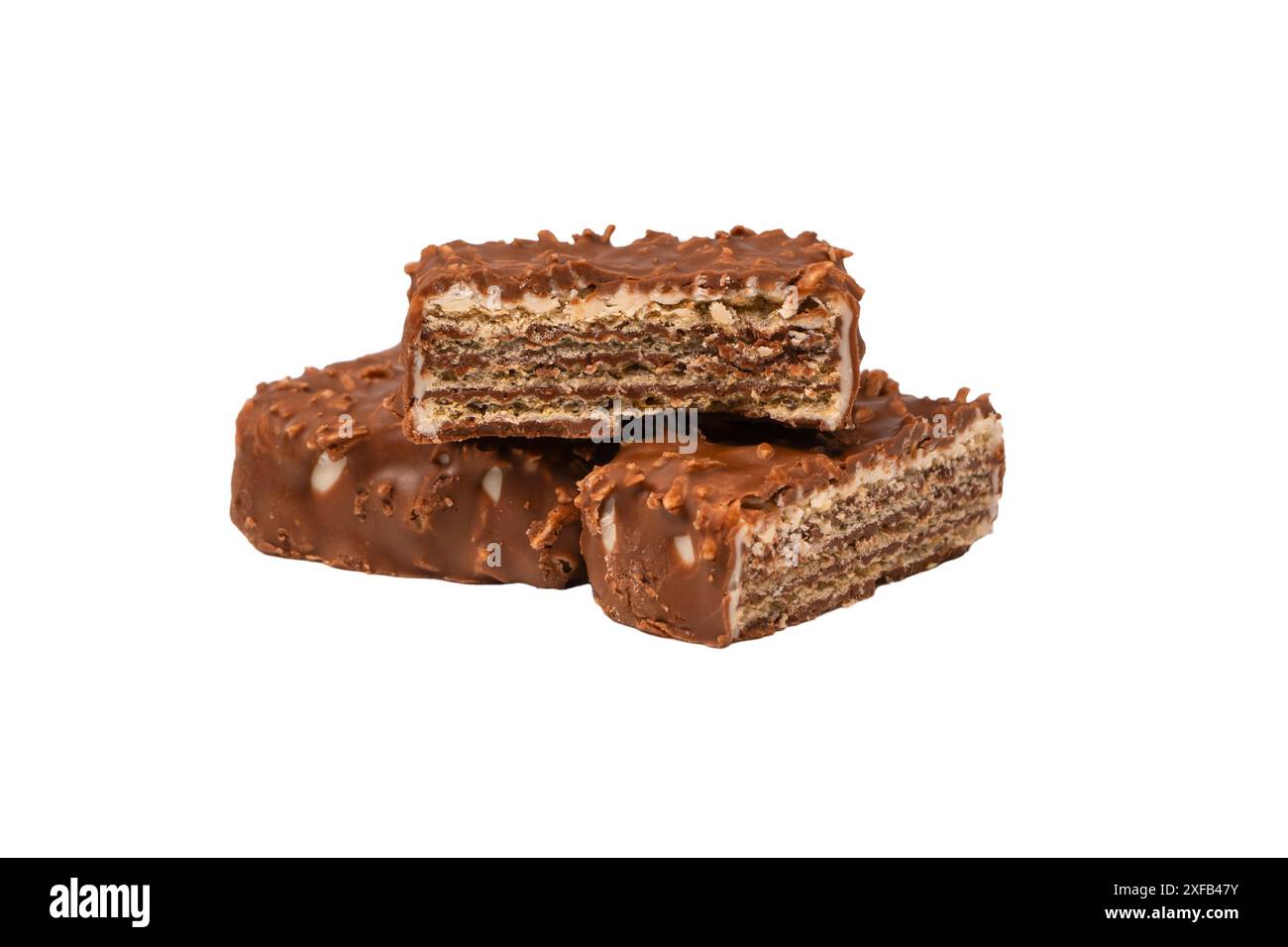 Chocolate coconut wafer bar isolated on white background. Tasty ...