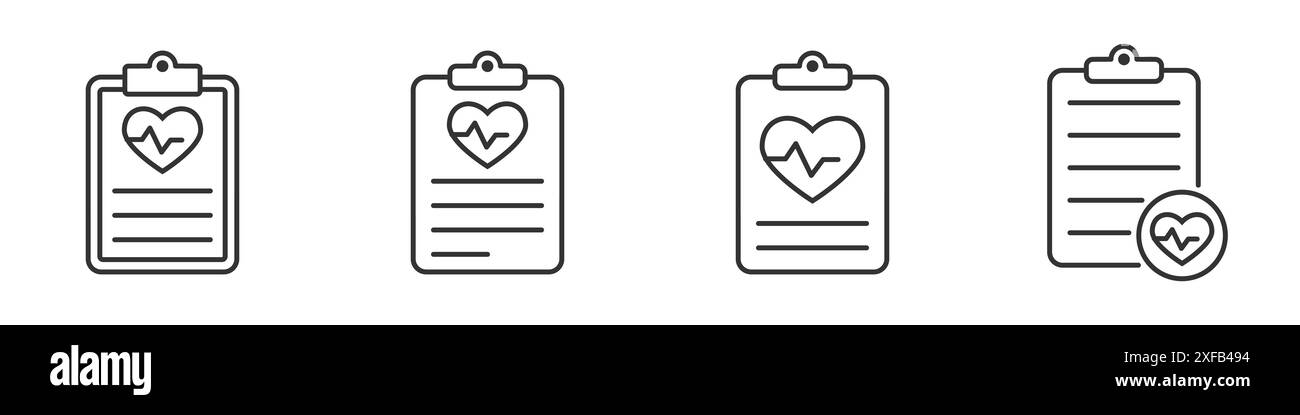Cardio medical report icon set. Cardiogram, heart diagnosis report ...