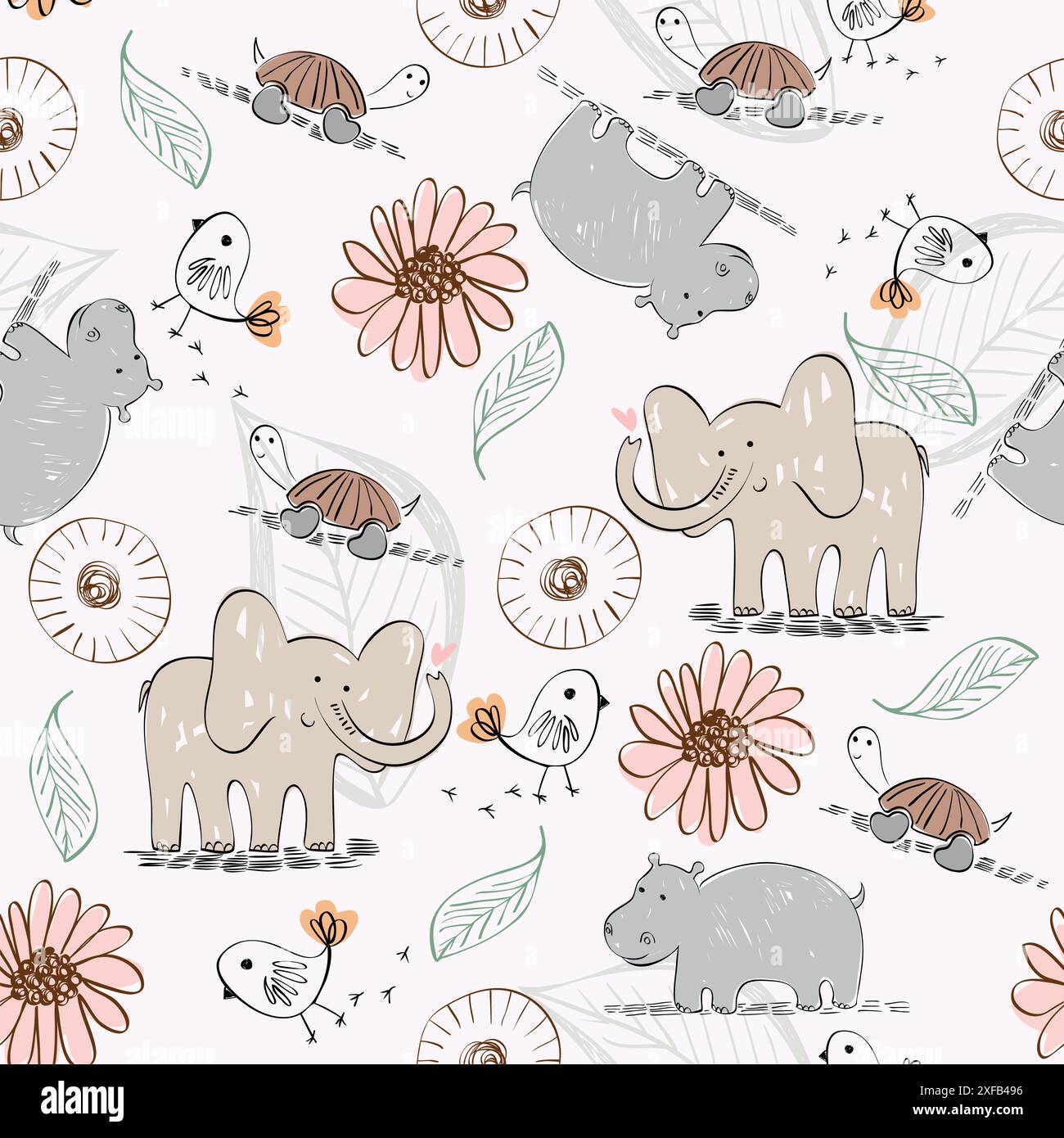 vector hand draw seamless pattern with animals Stock Vector Image & Art ...
