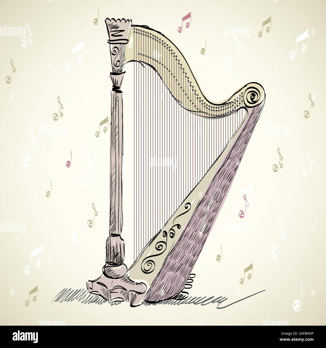 Hand drawn illustration of an ancient harp Stock Vector Image & Art - Alamy