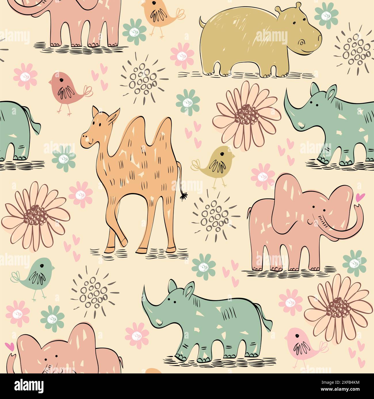 vector hand draw seamless pattern with animals Stock Vector Image & Art ...
