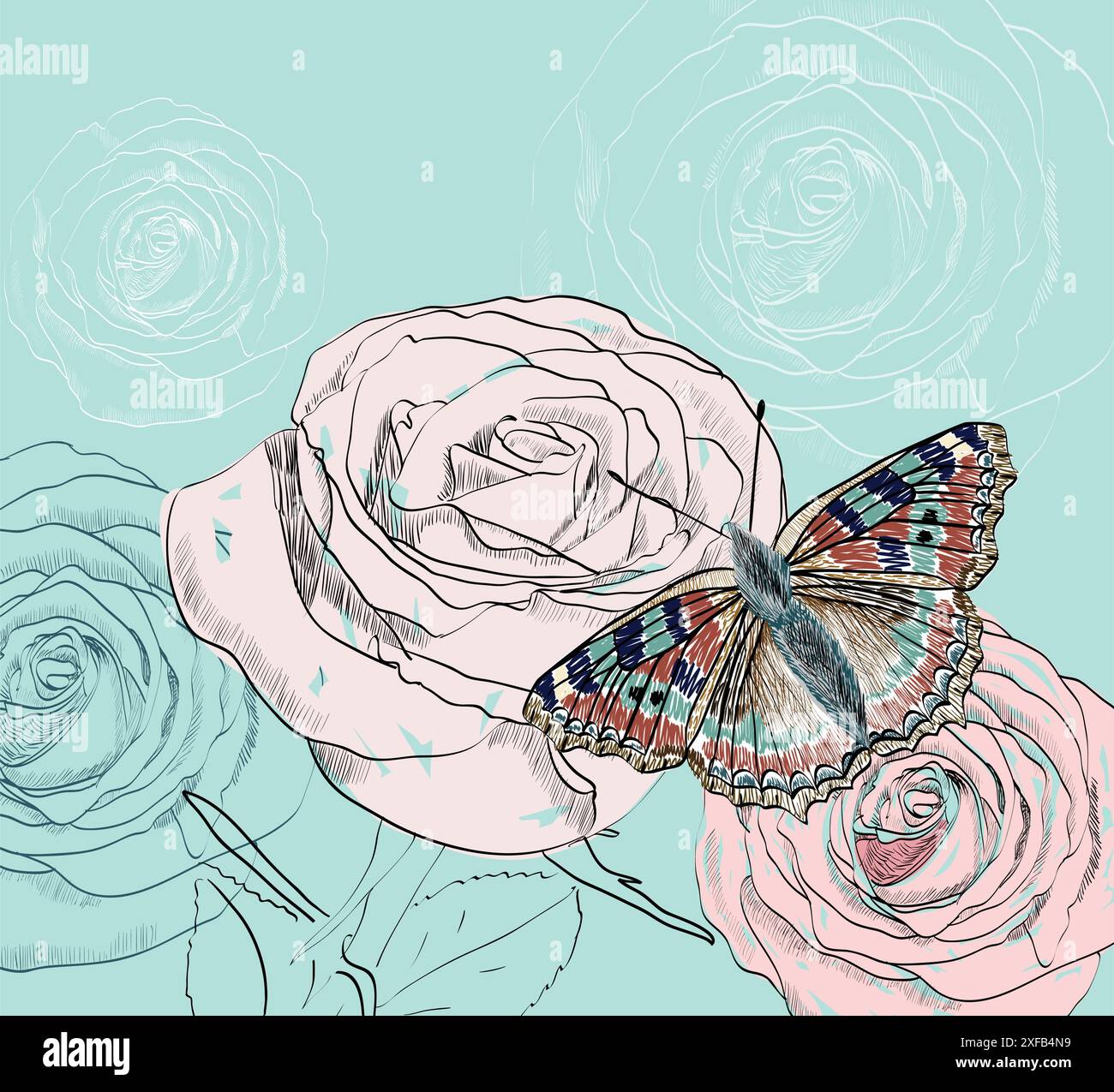 Illustration of beautiful butterflies flying around flower Stock Vector ...