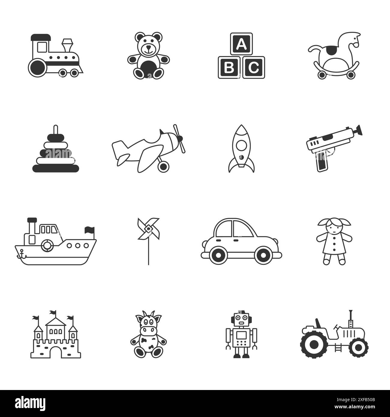 Toy icon set. Outline toy collection. Isolated on a white background ...
