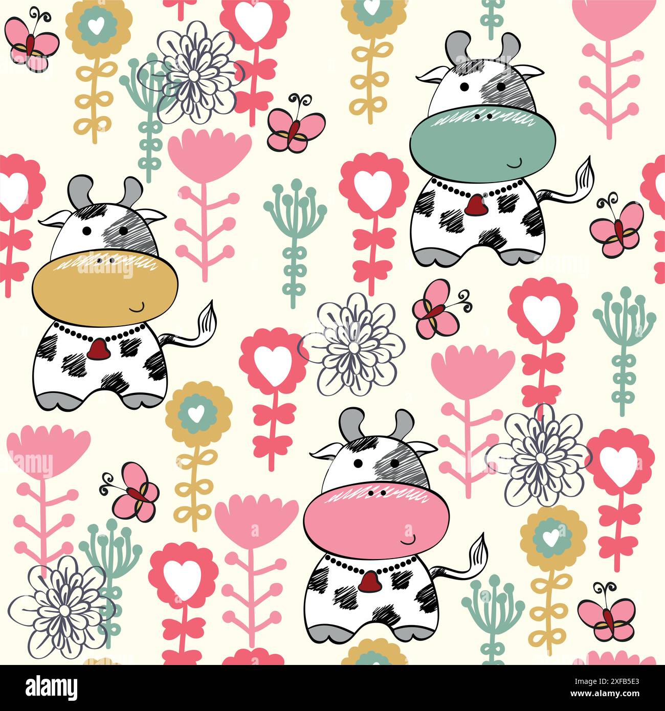 vector art seamless pattern with cartoon cow Stock Vector Image & Art ...