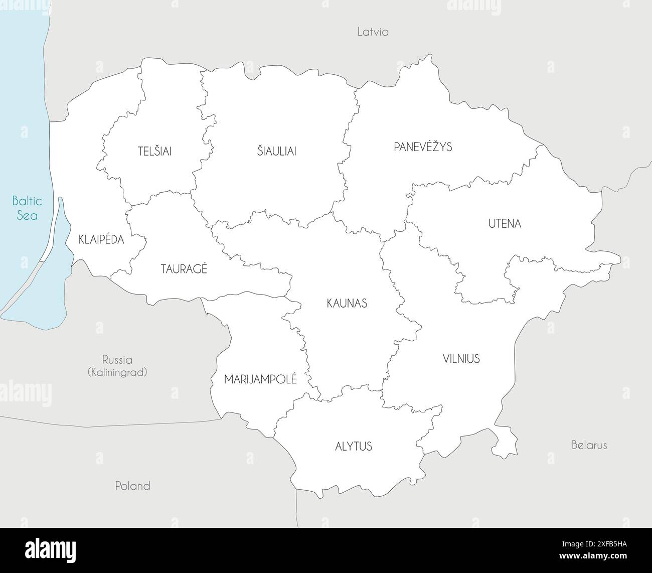 Vector regional map of Lithuania with counties and administrative ...