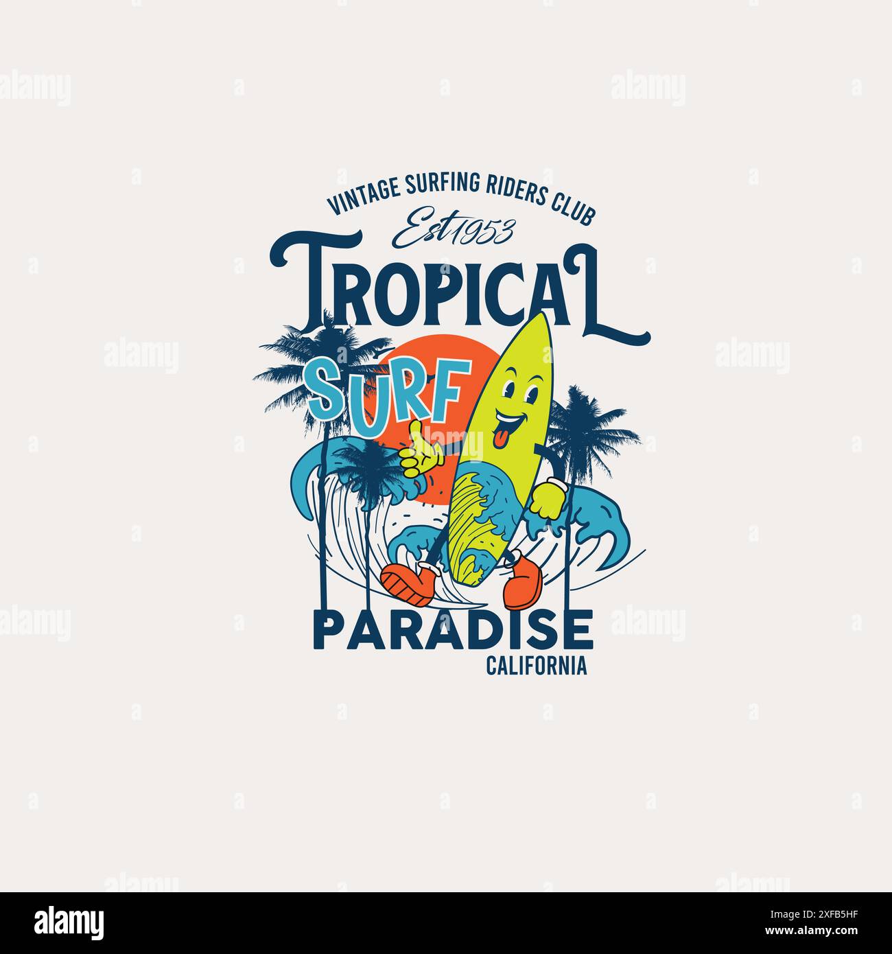 Tropical Surf paradise typography retro funny surf board design Stock ...