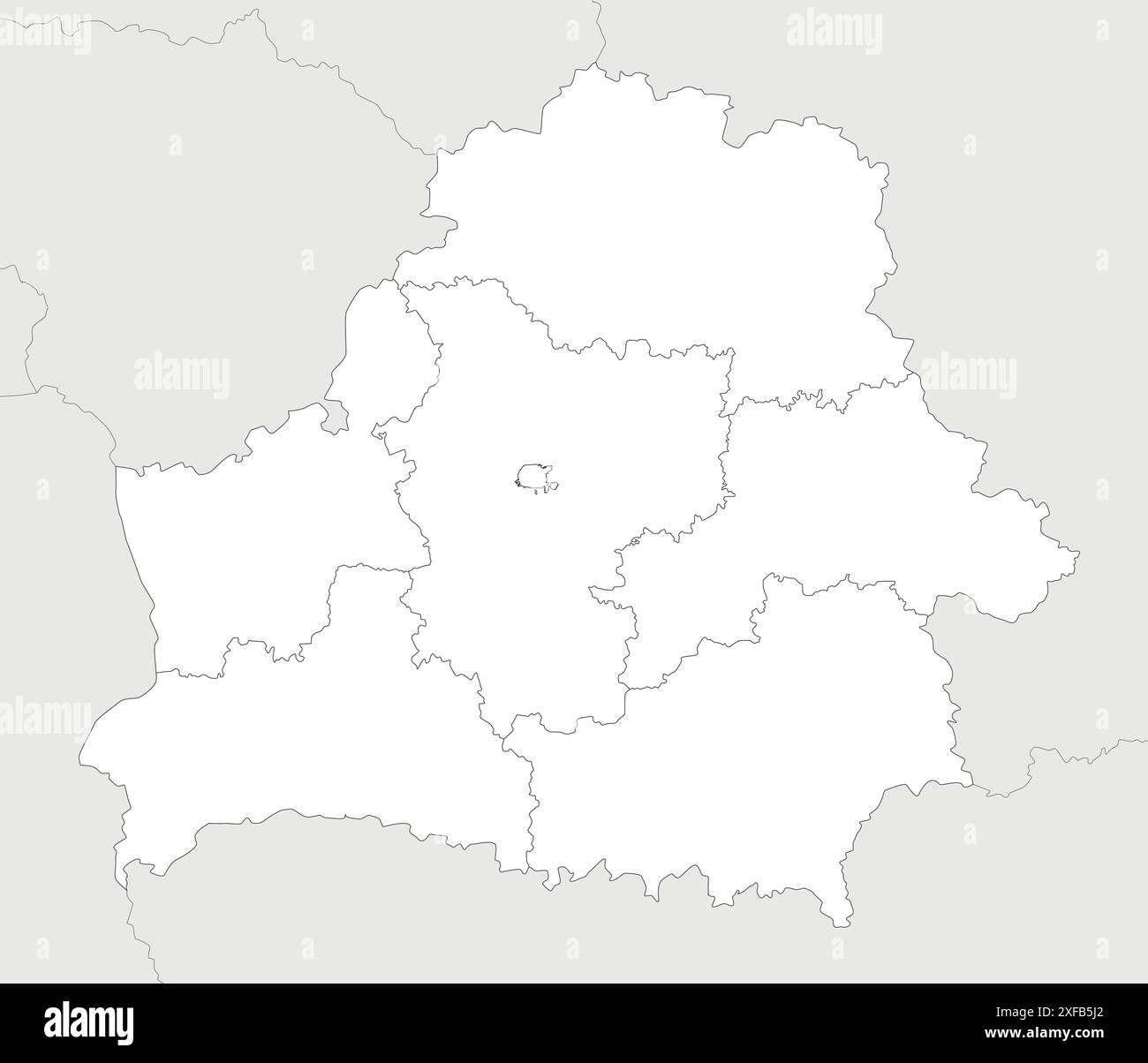 Vector blank map of Belarus with regions or oblasts and administrative ...