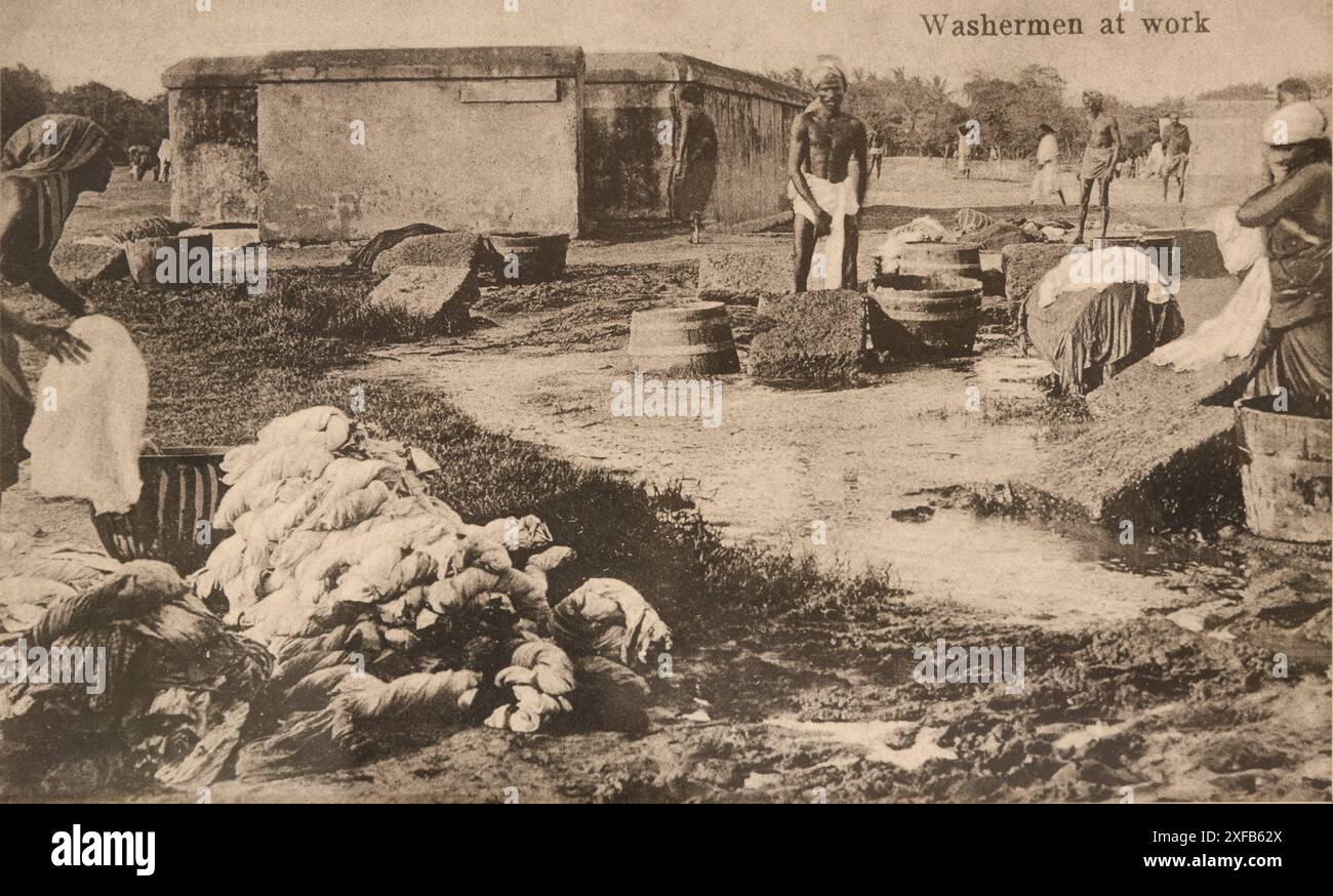 Washermen at work. 1870-1920 photograph of Calcutta (Kolkata), India ...