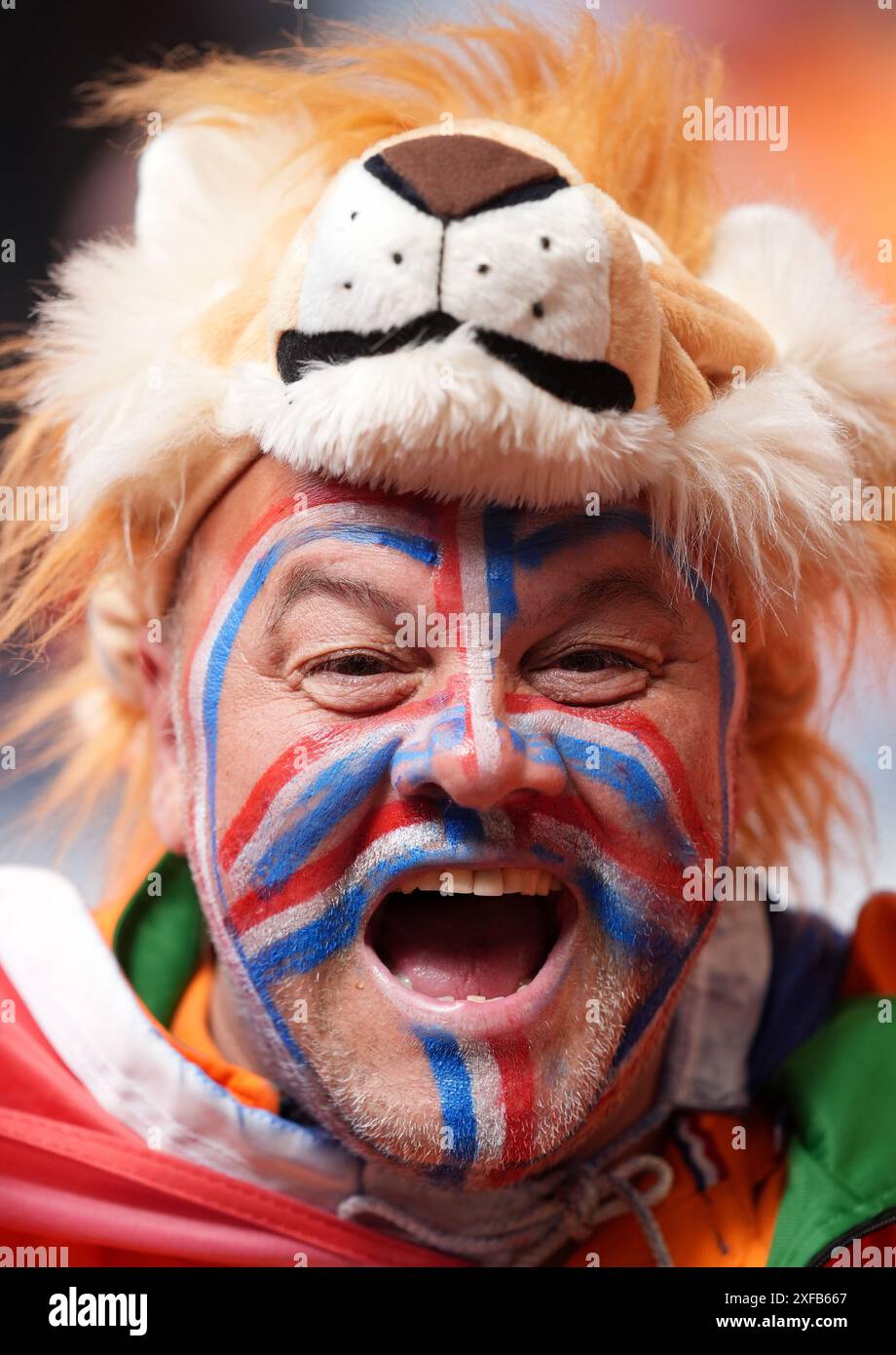 A Netherlands fan wearing face paint ahead of the UEFA Euro 2024, round ...