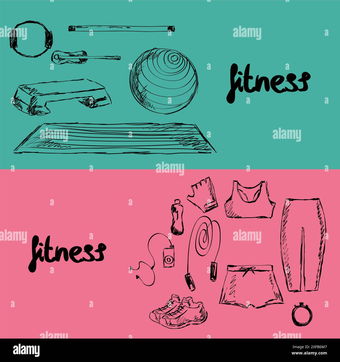 Hand drawn Fitness doodle banner, vector illustration Stock Vector ...
