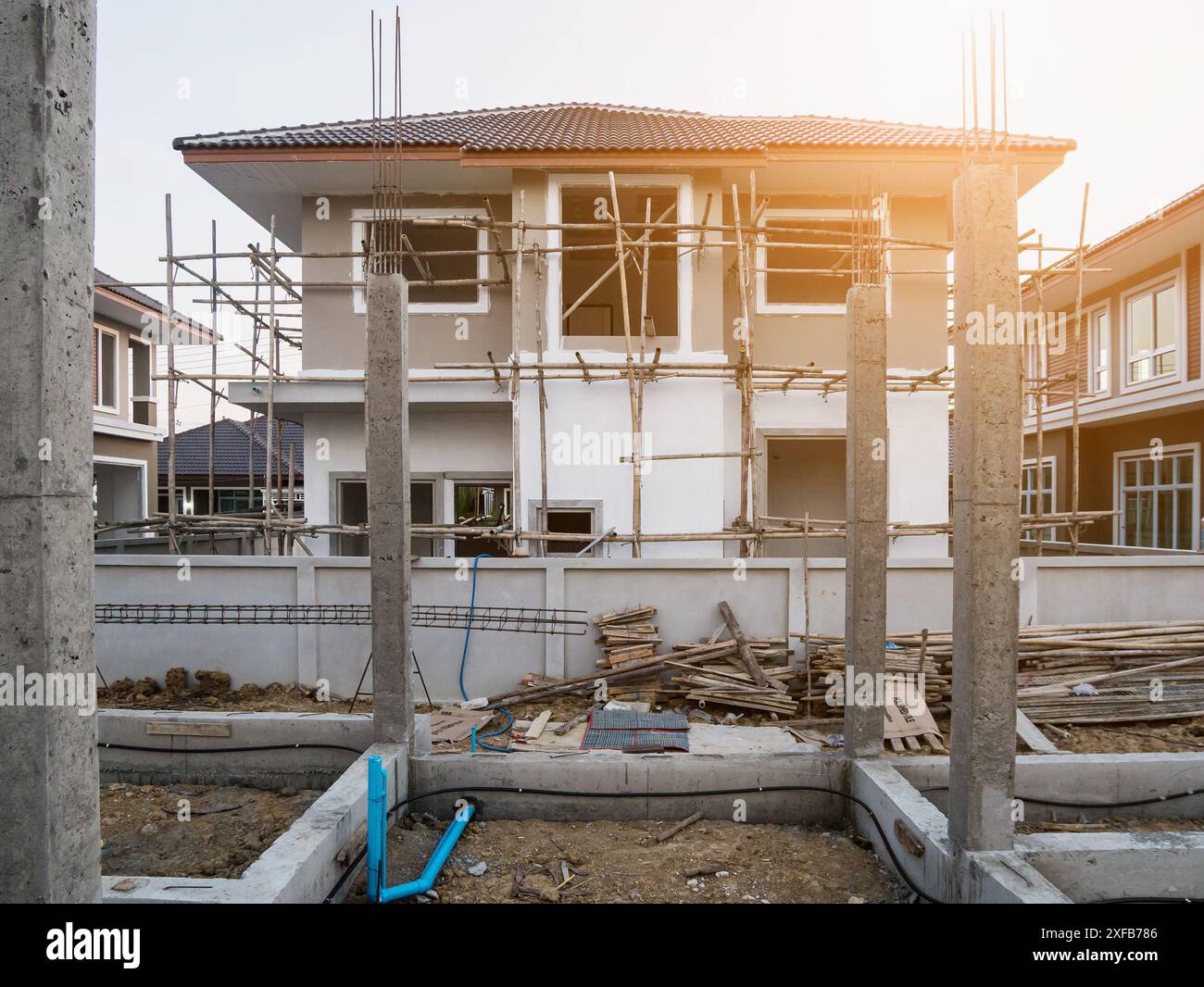 construction residential new house in progress at building site Stock ...