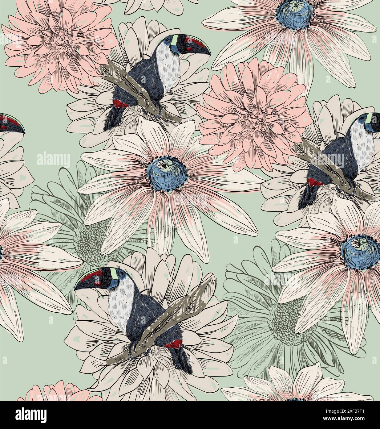 Vector sketch of a parrot with flowers. Hand drawn illustration Stock ...
