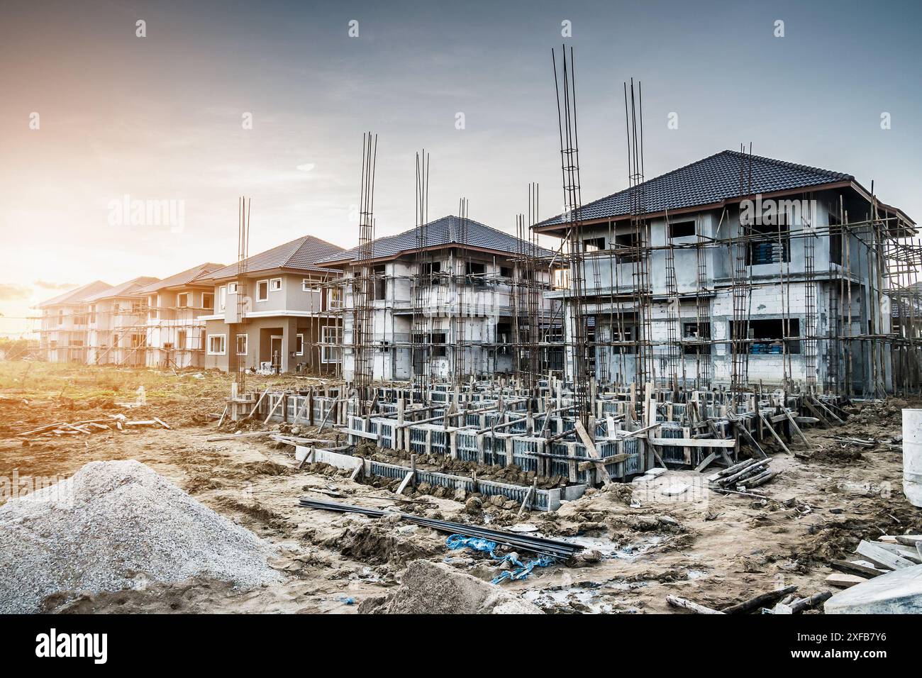construction residential new house in progress at building site Stock ...