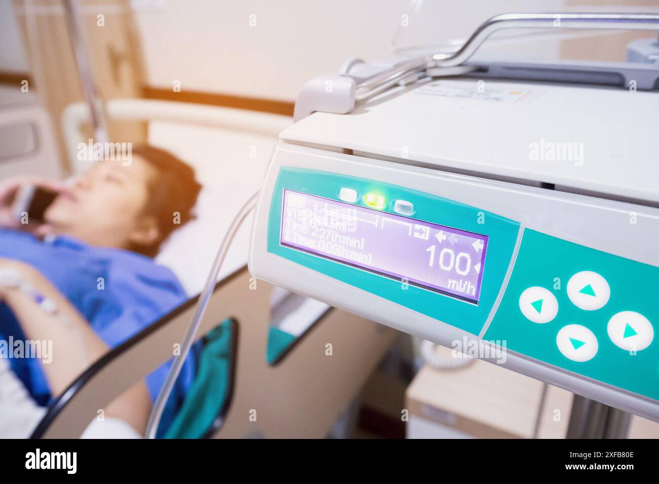 Woman patient lying down In Hospital Bed Stock Photo - Alamy