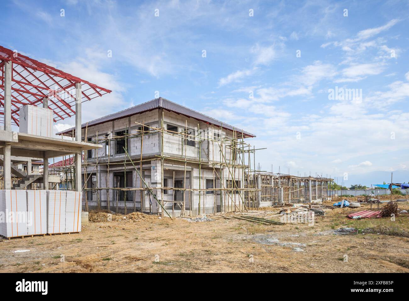 construction residential new house in progress at building site Stock ...
