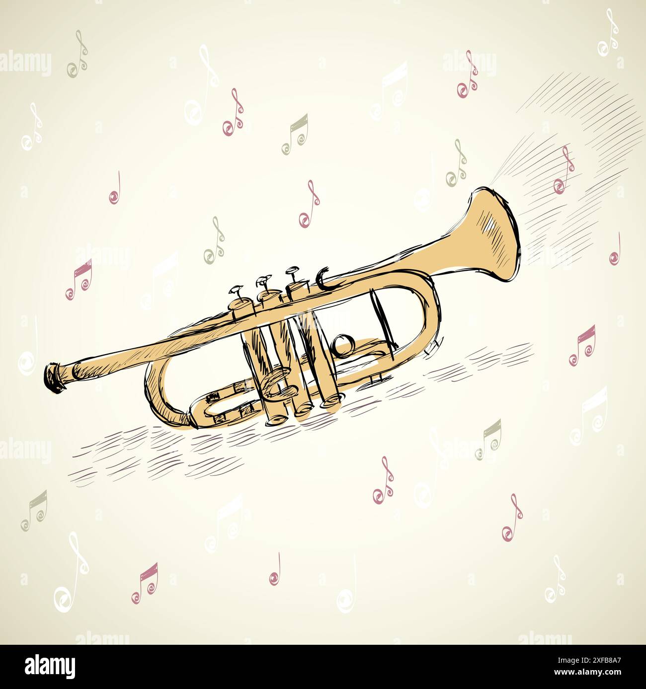 Hand drawn illustration of musical golden trumpet Stock Vector Image ...